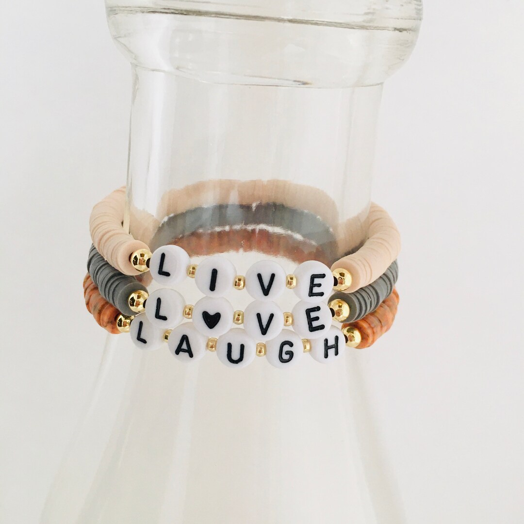 Live, Love, Laugh Vinyl Bead Bracelet Stack, Custom Word Bracelets ...