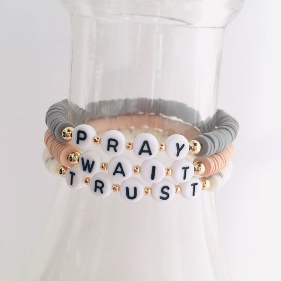 Stack of 3 Custom Word Vinyl Stretch Bracelets Personalized | Etsy