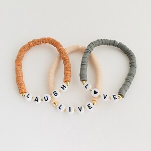 Live, Love, Laugh Vinyl Bead Bracelet Stack, Custom Word Bracelets ...