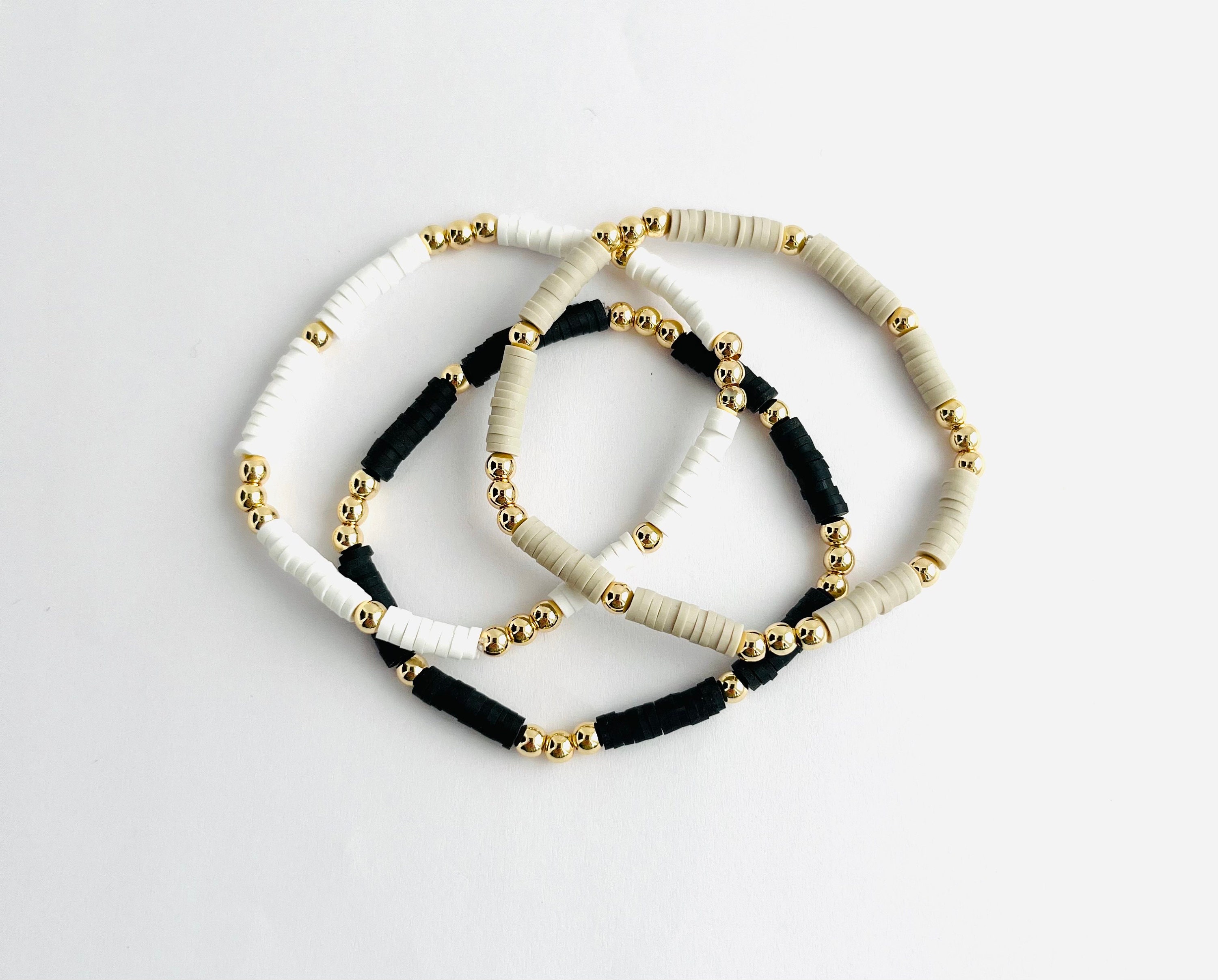 Neutral Colors Vinyl Bead Stretch Bracelet, Tiny 4mm Heishi Disc ...