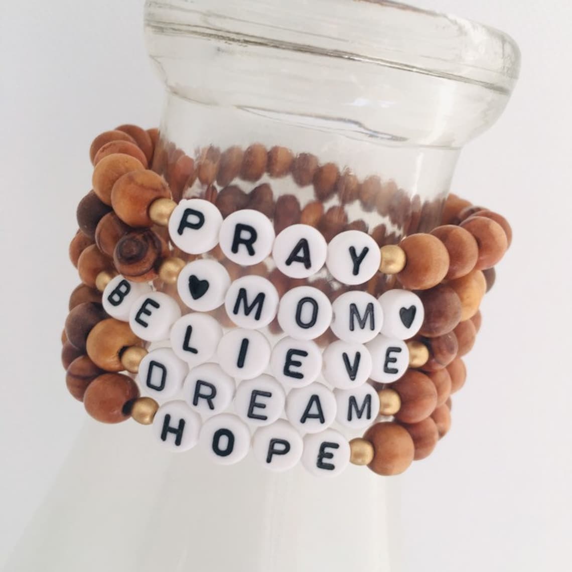 Custom Word Bracelet, Olive Wood Bead Bracelet, Positive Word Bracelet ...