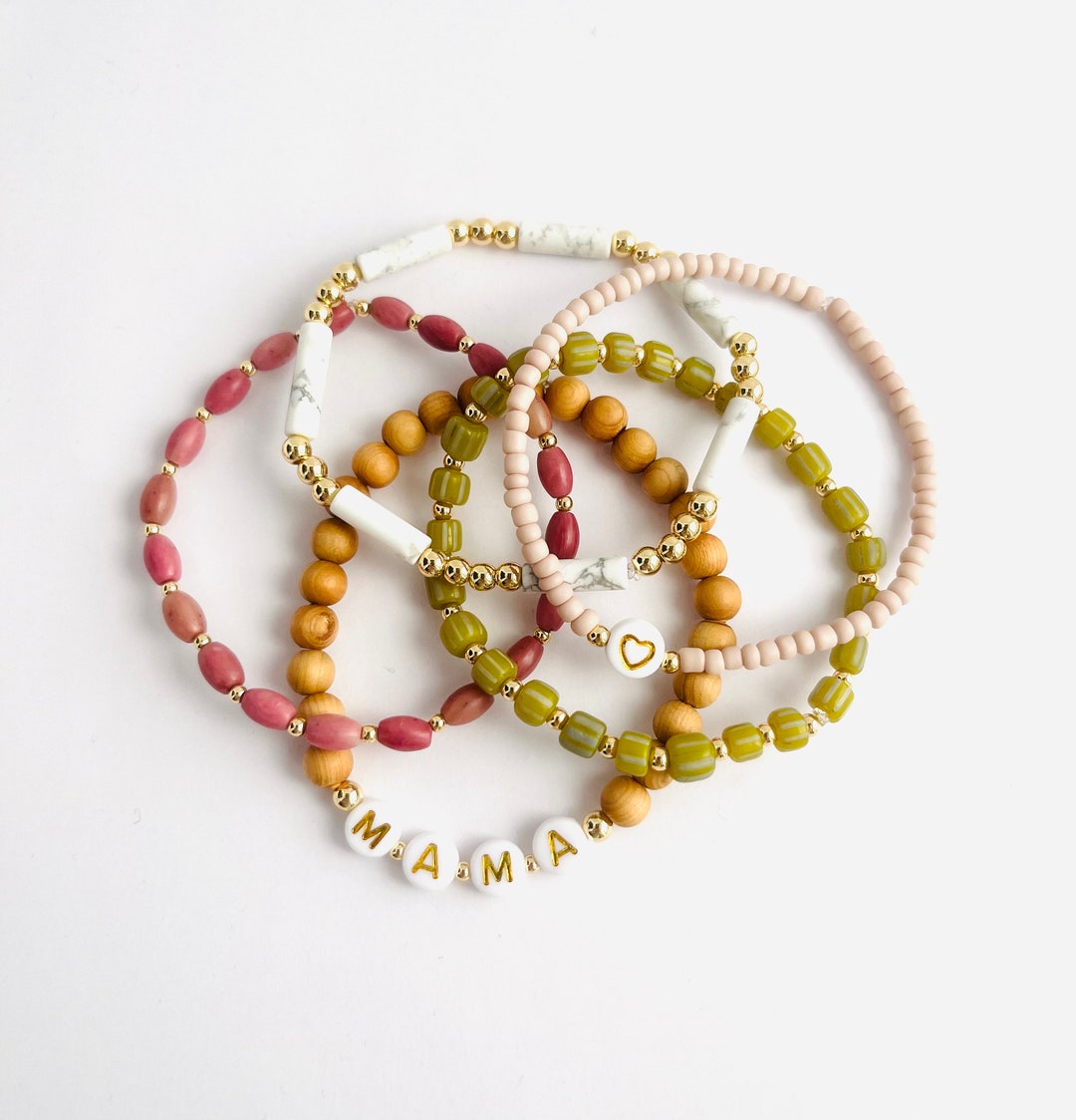 Custom Word Bracelet Stack, Mama Bracelet, Mother's Day Gift, Set of 5 ...