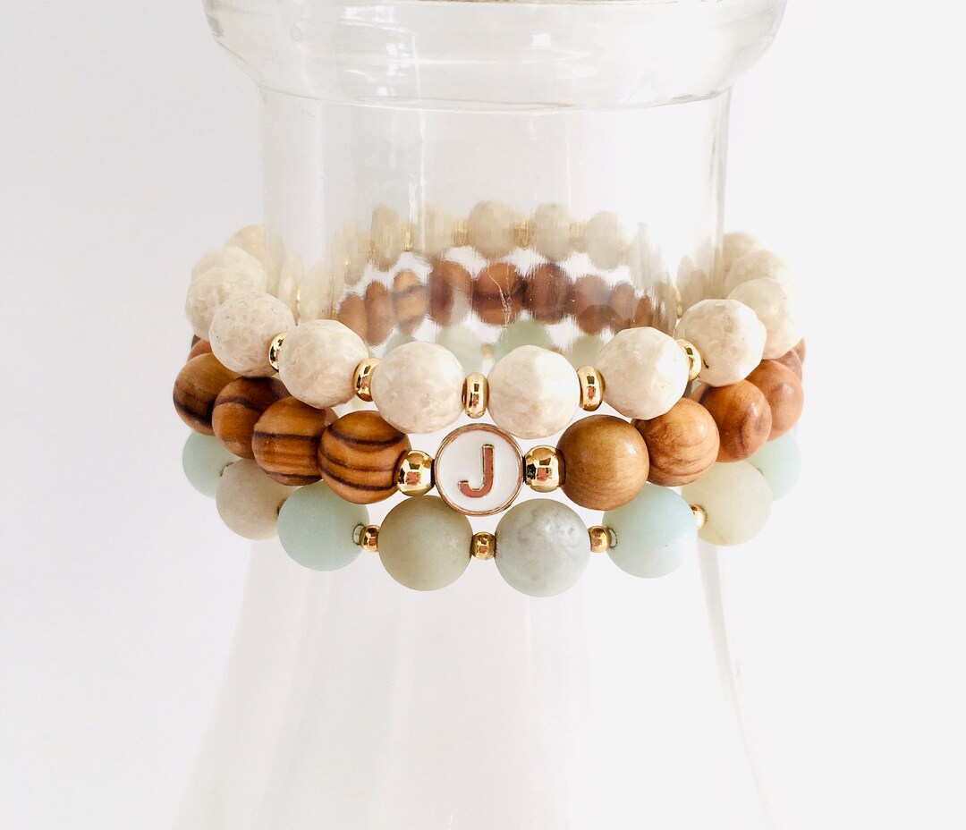 Enamel Initial Bracelet Stack, Custom Bracelet, Stretch Bracelets ...