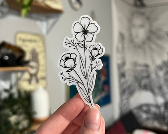 Boutonnière Sticker // Transparent // Line Art Floral Vinyl Sticker ...