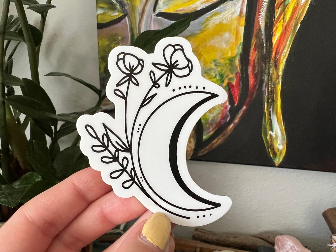 Vinyl Line Art & Floral Moon Sticker - Etsy