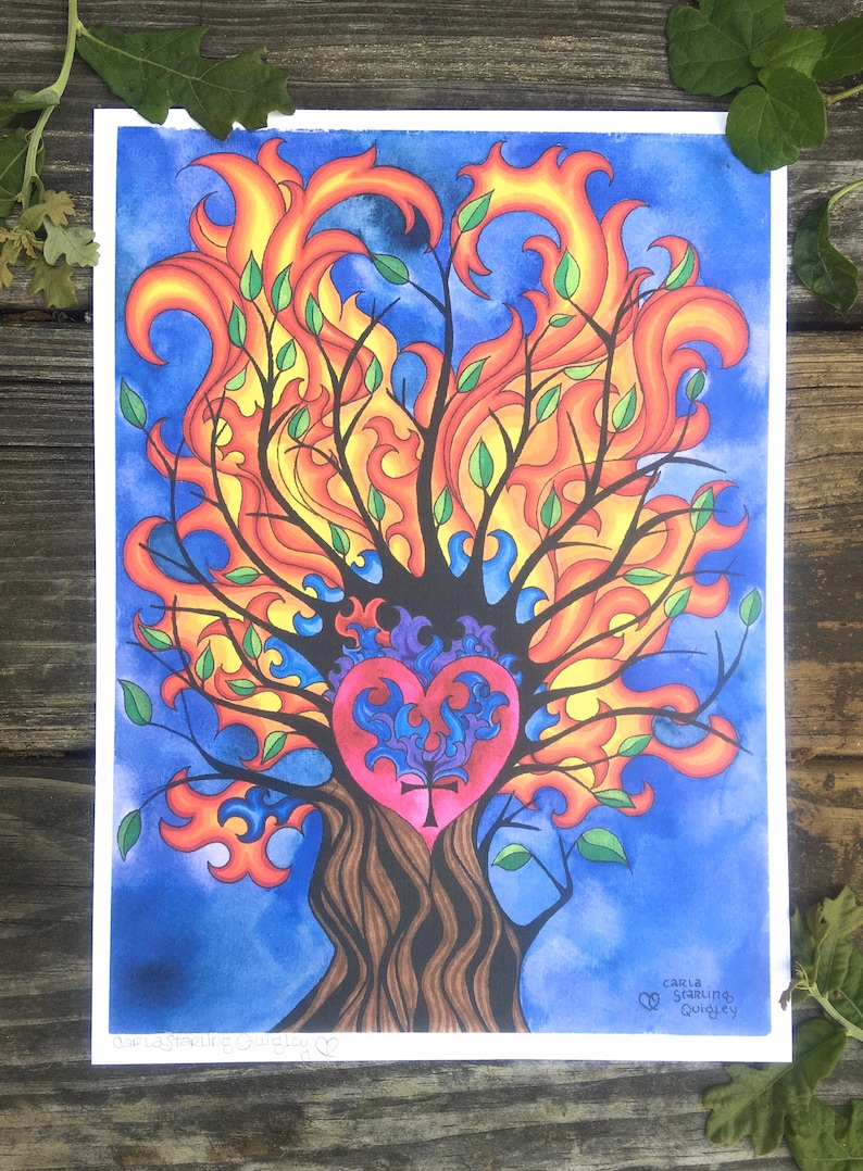 Jesus' Sacred Heart, Holy Spirit, Burning Bush Original Art Print ...