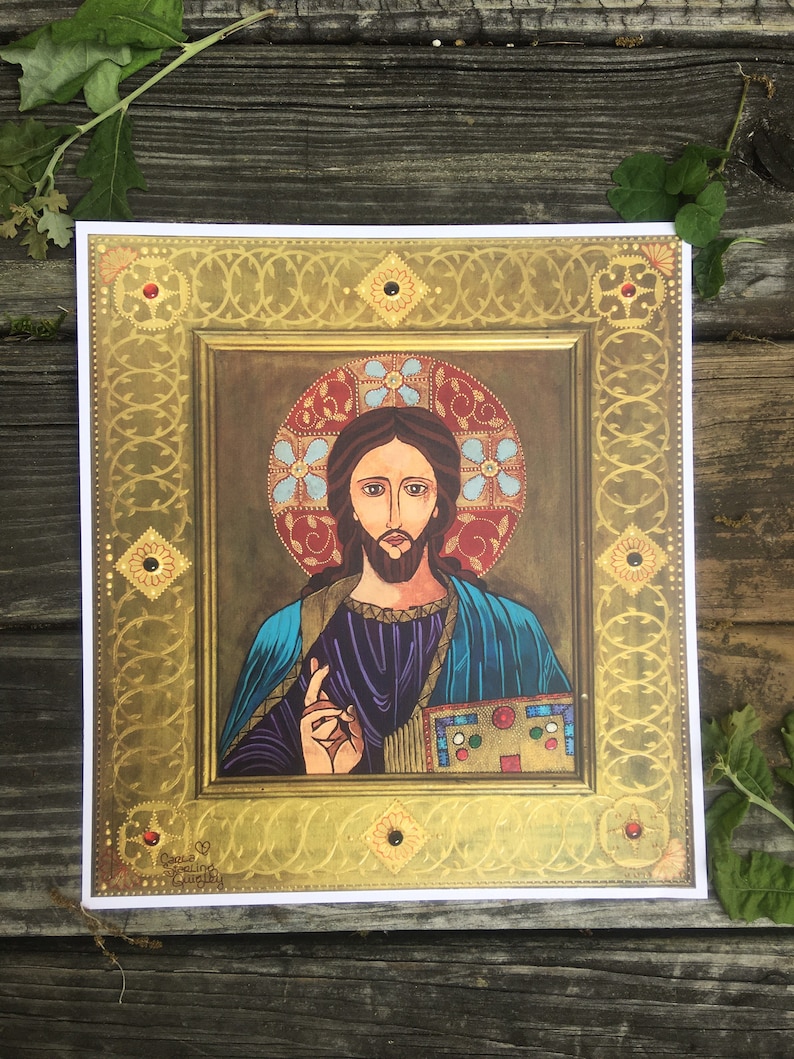 Jesus Christ Pantocrator Icon Style Original Art Print - Etsy UK