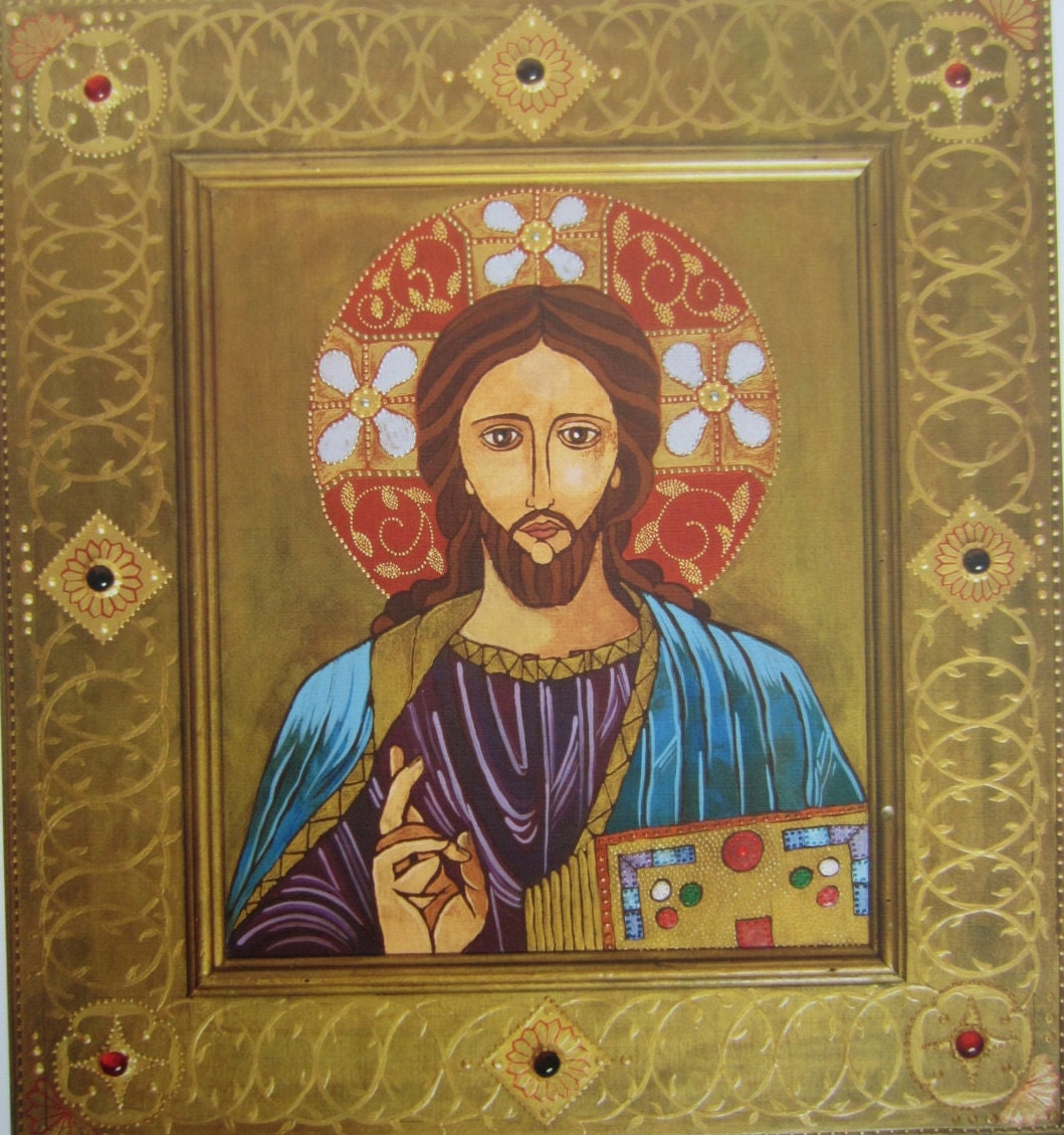 Jesus Christ Pantocrator Icon Style Original Art Print - Etsy UK