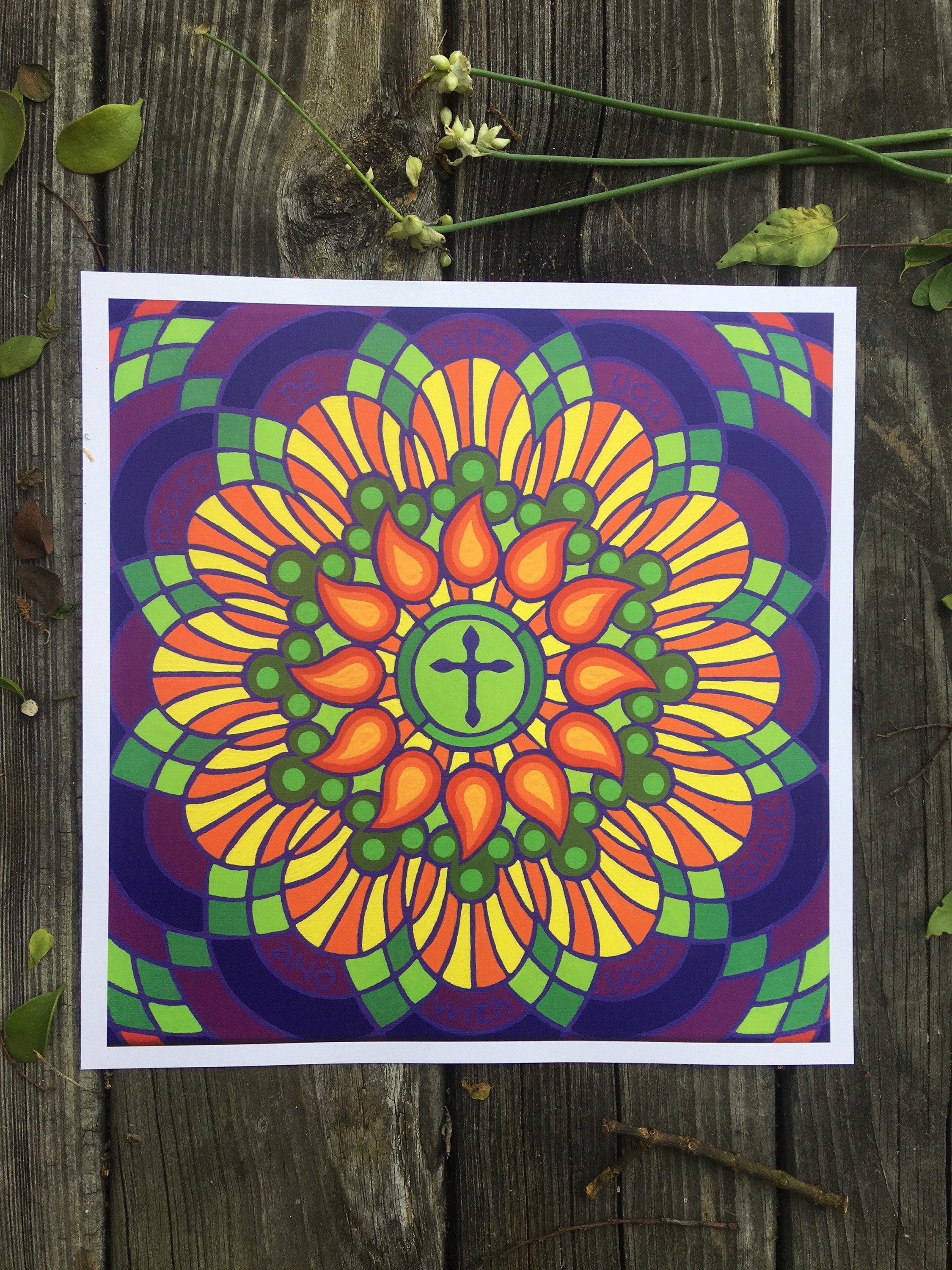Peace Be With You Holy Spirit Cross Mandala Original Art Print ...