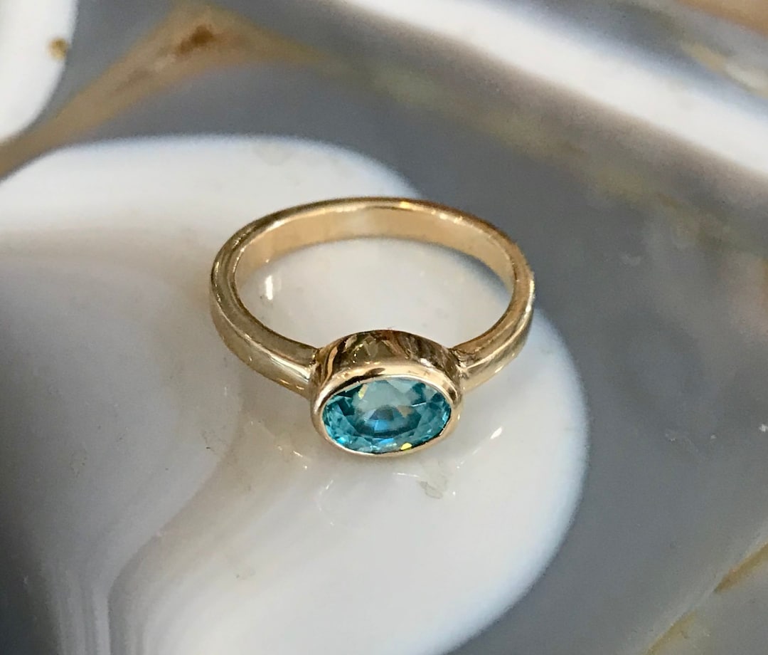 Natural Blue Zircon Ring in Solid 14K Gold - Etsy