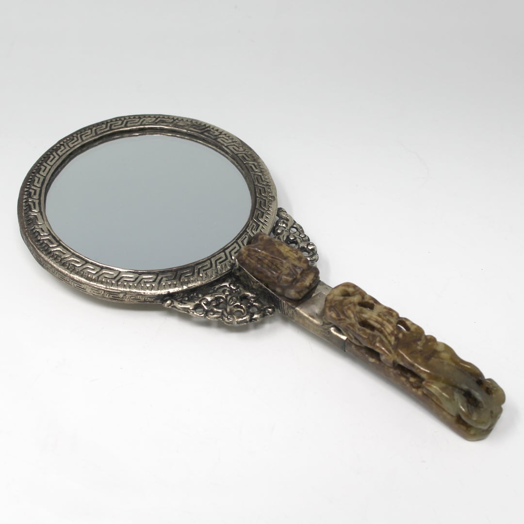 Rare Vintage Antique Chinese Silver and Jade Hand Mirror - Etsy