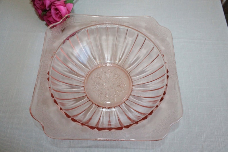 Pink Depression Glass Square Serving Bowl – Adam Pattern – Jeannette ...
