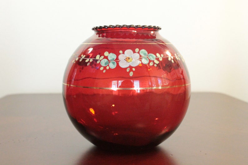 Anchor Hocking Hand-painted Royal Ruby Ivy Ball - Etsy