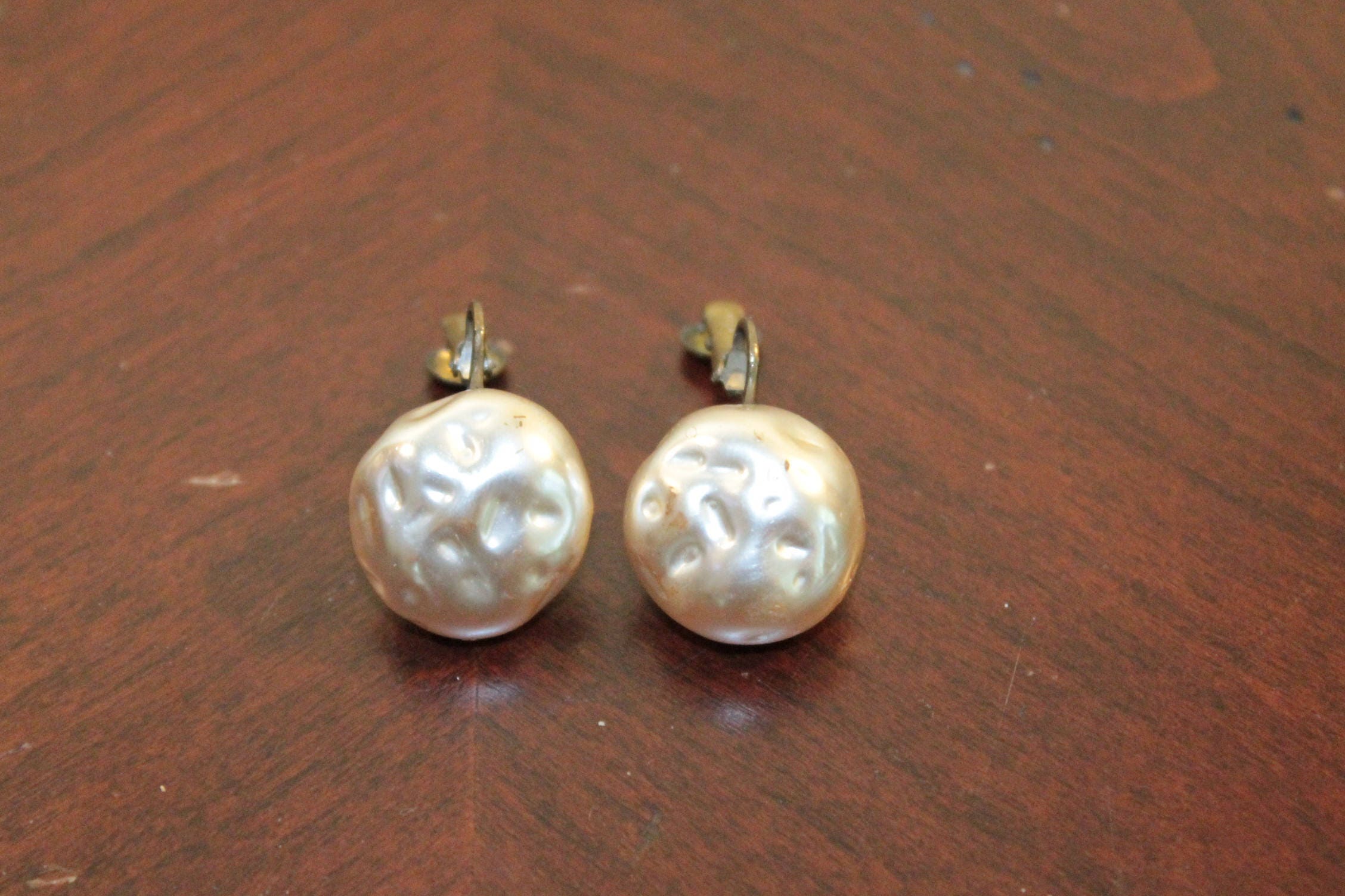 Pair of Large Baroque Style Button Pearls With Gold Clip Backs – Marked ...