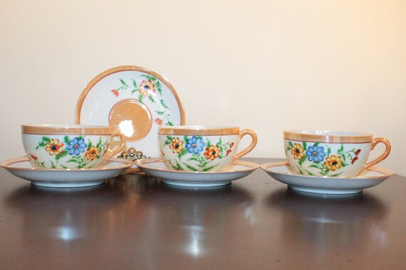 THREE SETS Three Cup and Saucer Sets Hand-painted Made in | Etsy