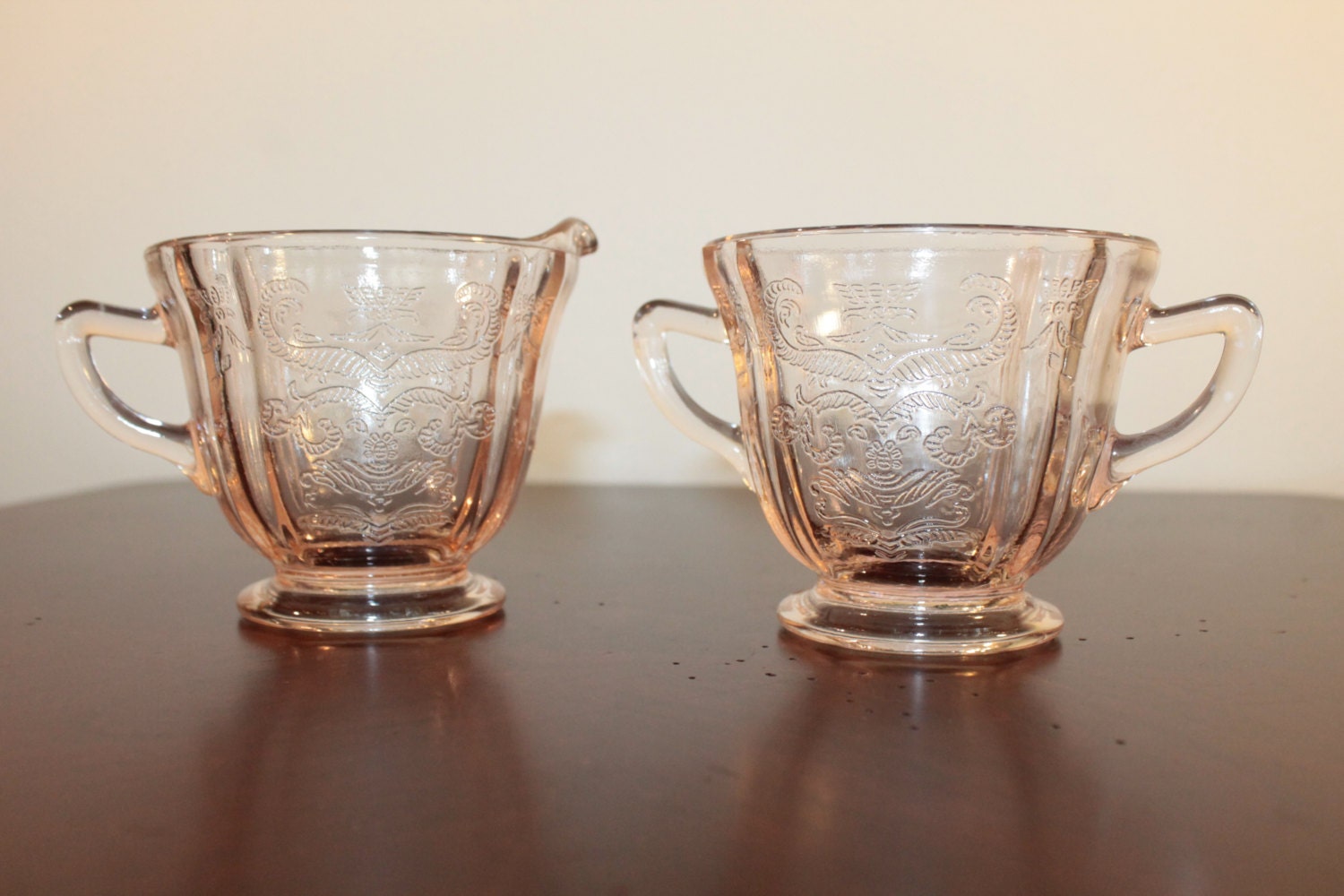 Pink Indiana Glass Creamer and Sugar in the Madrid Pattern – 1970’s - Etsy