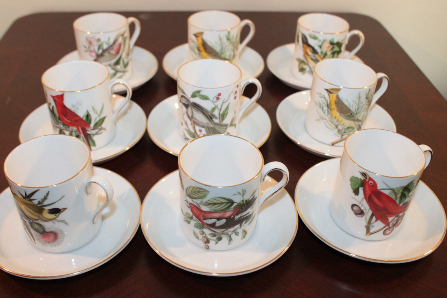 NINE Collection of Nine Royal Tuscan Audubon Bird Series Demitasse Cups ...