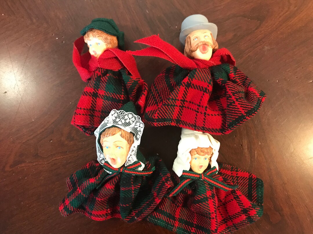 FOUR – Set of Four Finger Puppet Ornaments With Plaid Bodies - Etsy