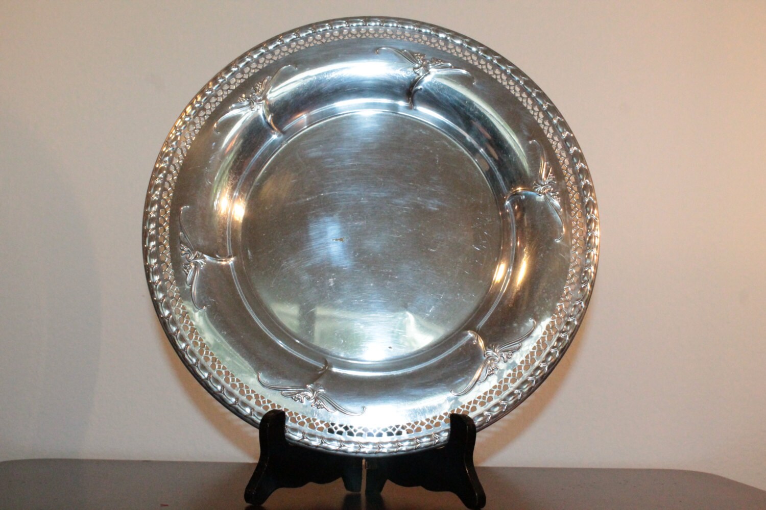 Round Silver Plate Tray With Reticulated Edge and Raised - Etsy