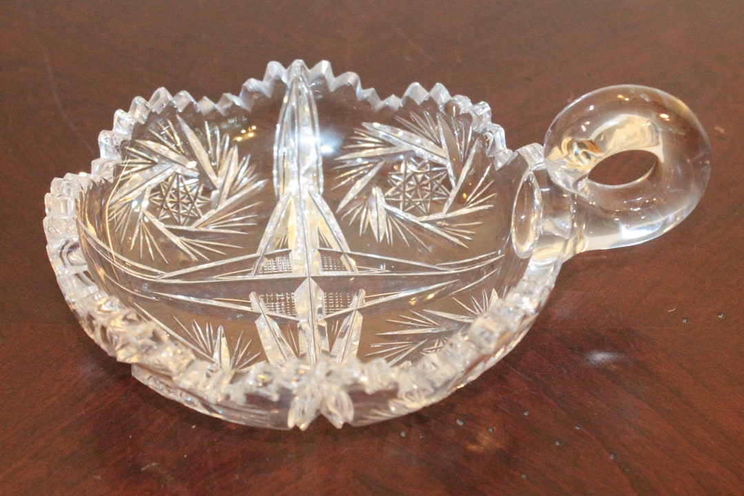 Cut Glass Crystal Nappy – Single Handle – Saw-tooth Edge - Etsy
