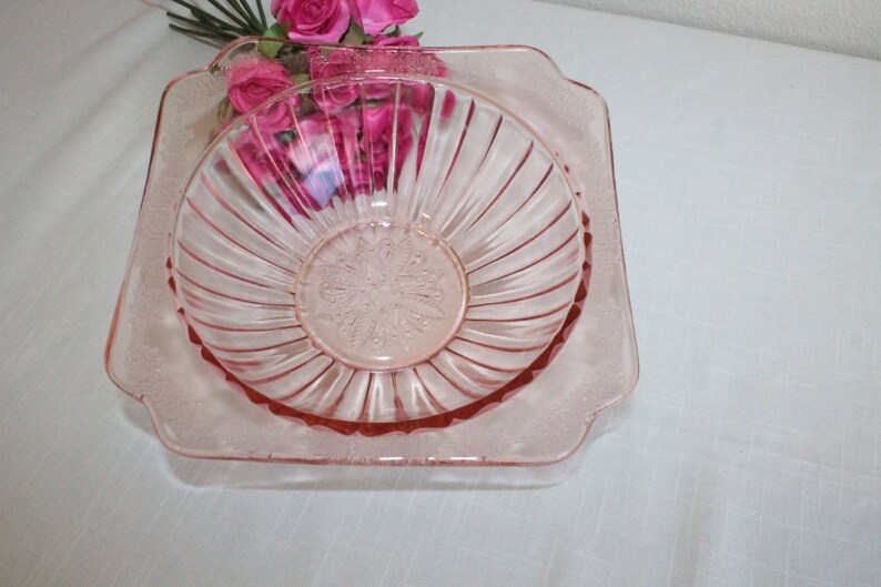 Pink Depression Glass Square Serving Bowl – Adam Pattern – Jeannette ...