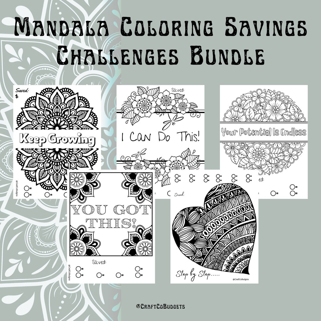 Mandala Coloring Savings Challenges | Digital Download | 5 Unique ...