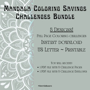 Mandala Coloring Savings Challenges | Digital Download | 5 Unique ...