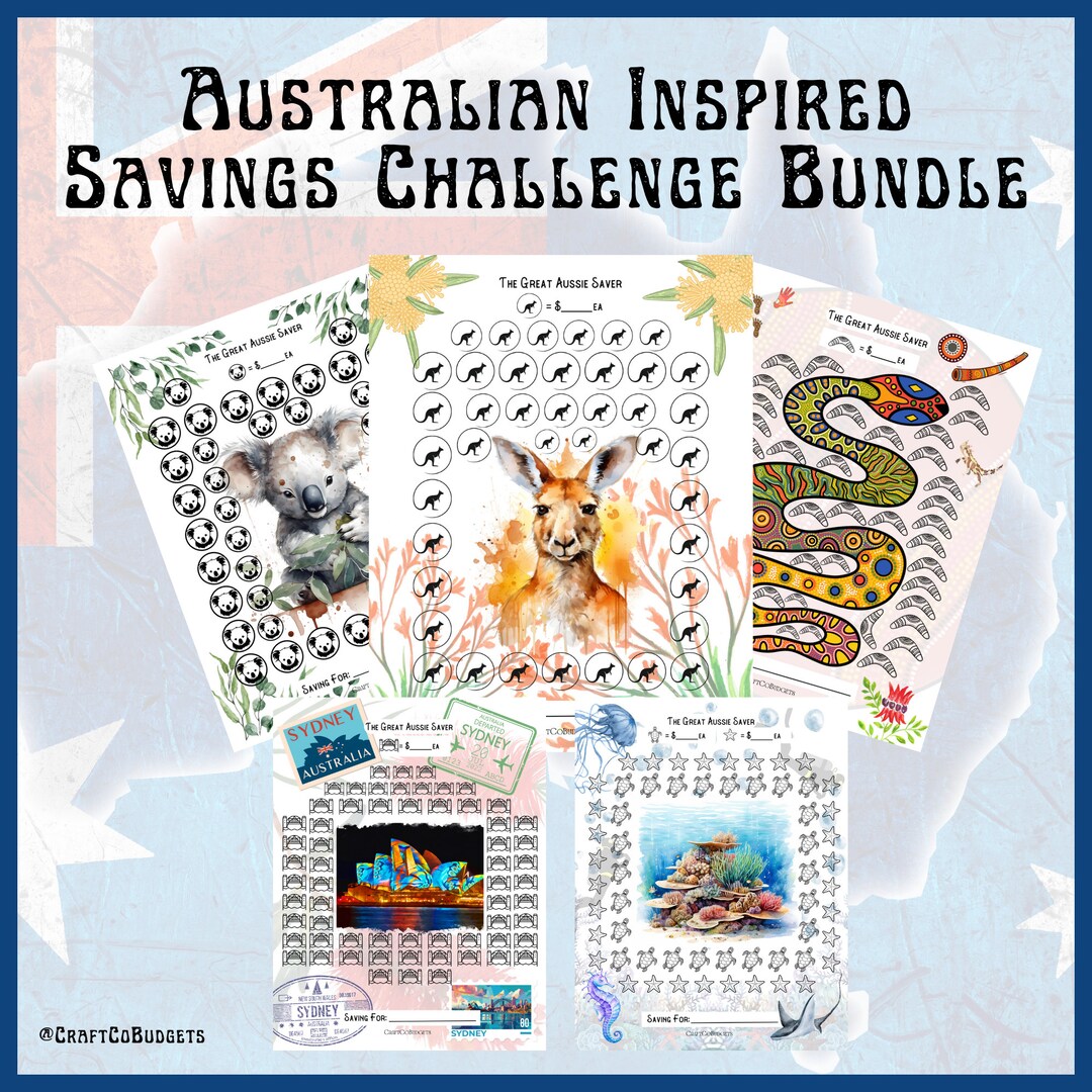 Australian Saving Challenges Digital Bundle | 5 Unique Designs | Cash ...