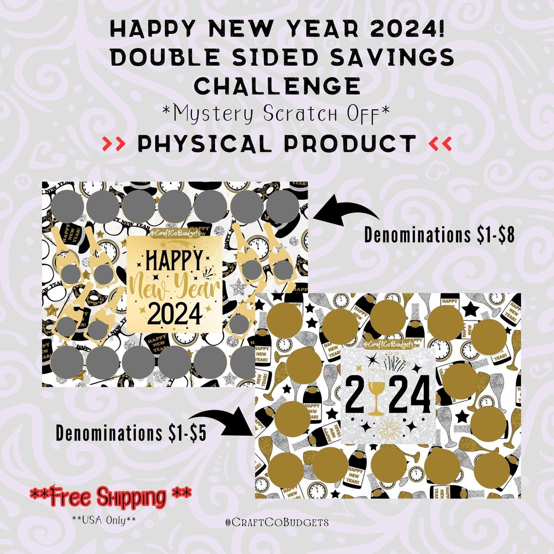 Happy New Year 2024 Mystery Scratch off Savings Challenge Physical ...