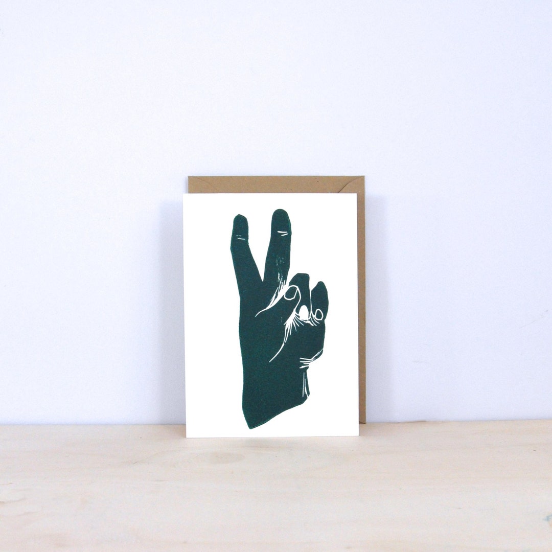 Victory Hand Card and Brown Kraft Envelope, Handmade Postcard - Etsy