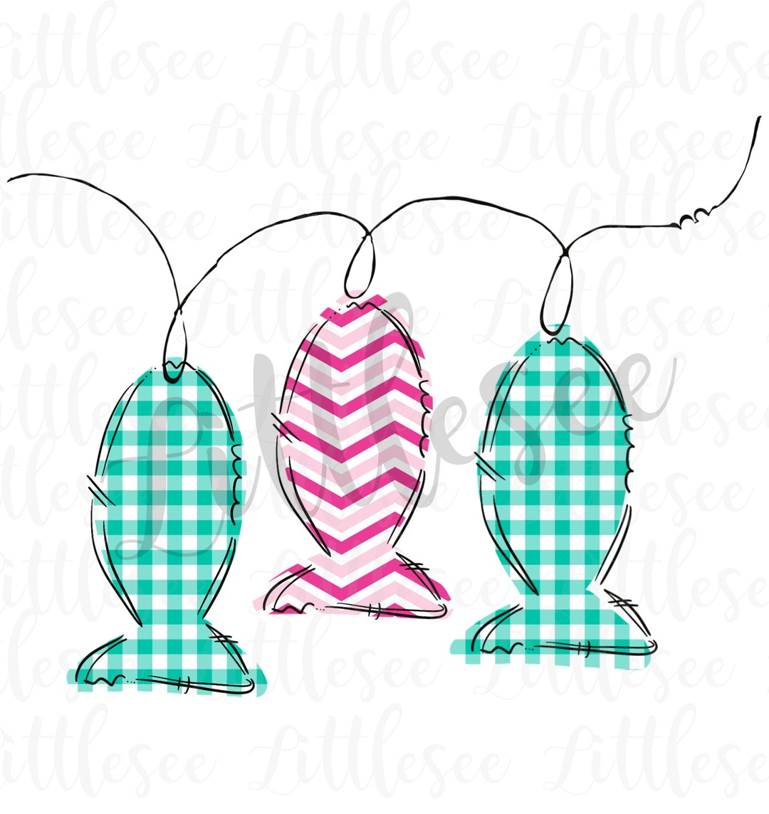 Preppy Pink and Blue Fish Girl Watercolor Design, Beach Digital ...