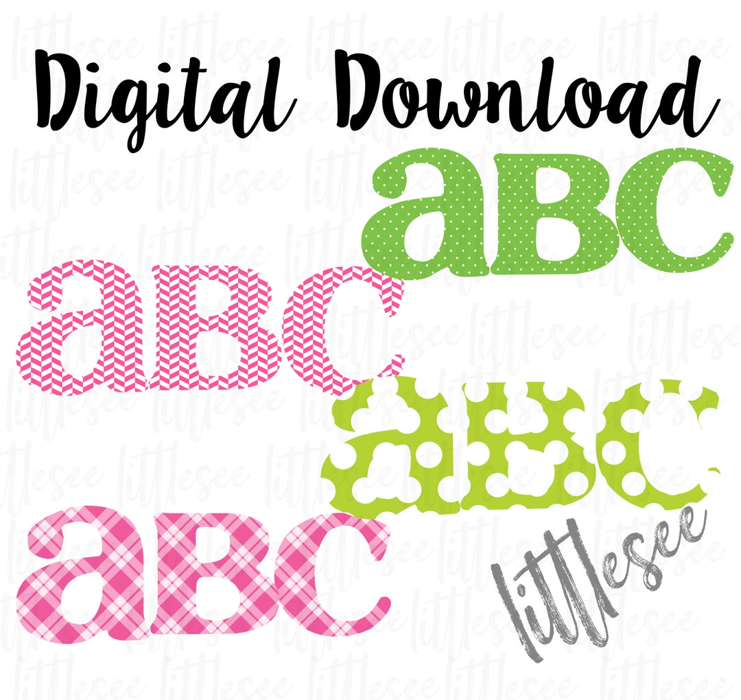 Bright Pink and Green Preppy Alphabet Clipart, Heat Transfer Letters ...