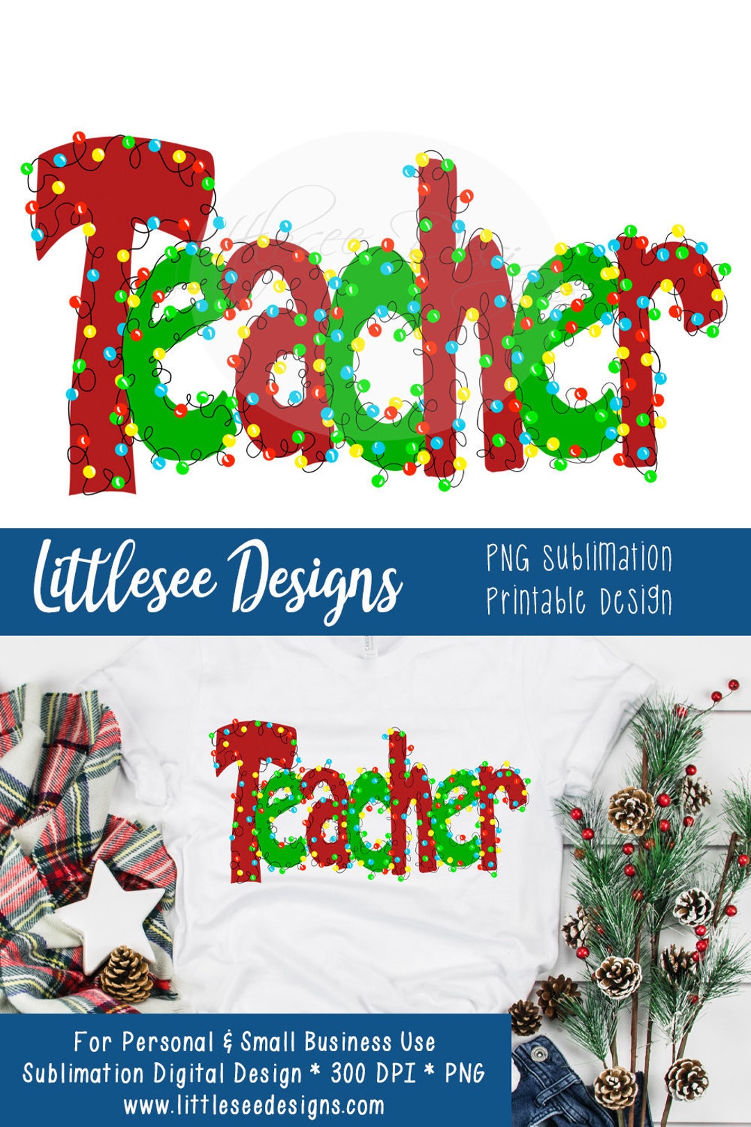Christmas Lights Teacher Educator Sublimation, Hand Lettering ...