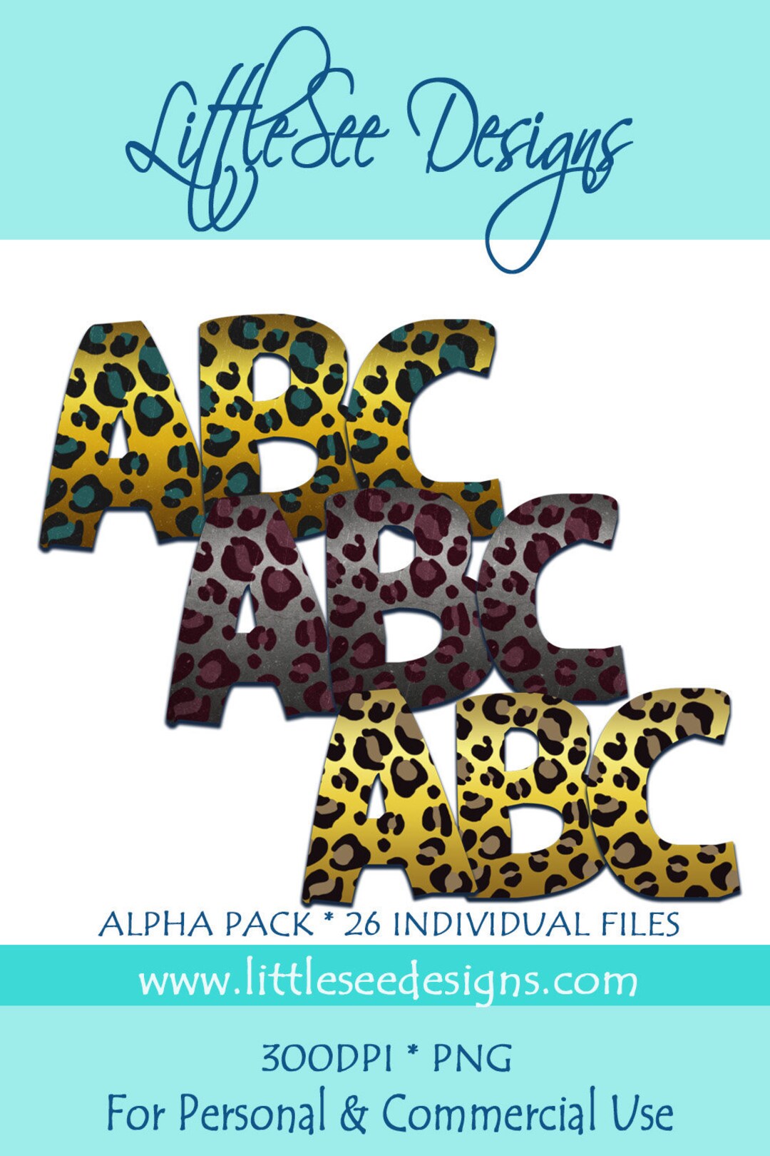 Metallic Leopard Cheetah Alpha Pack Design, Faux Applique Alphabet ...