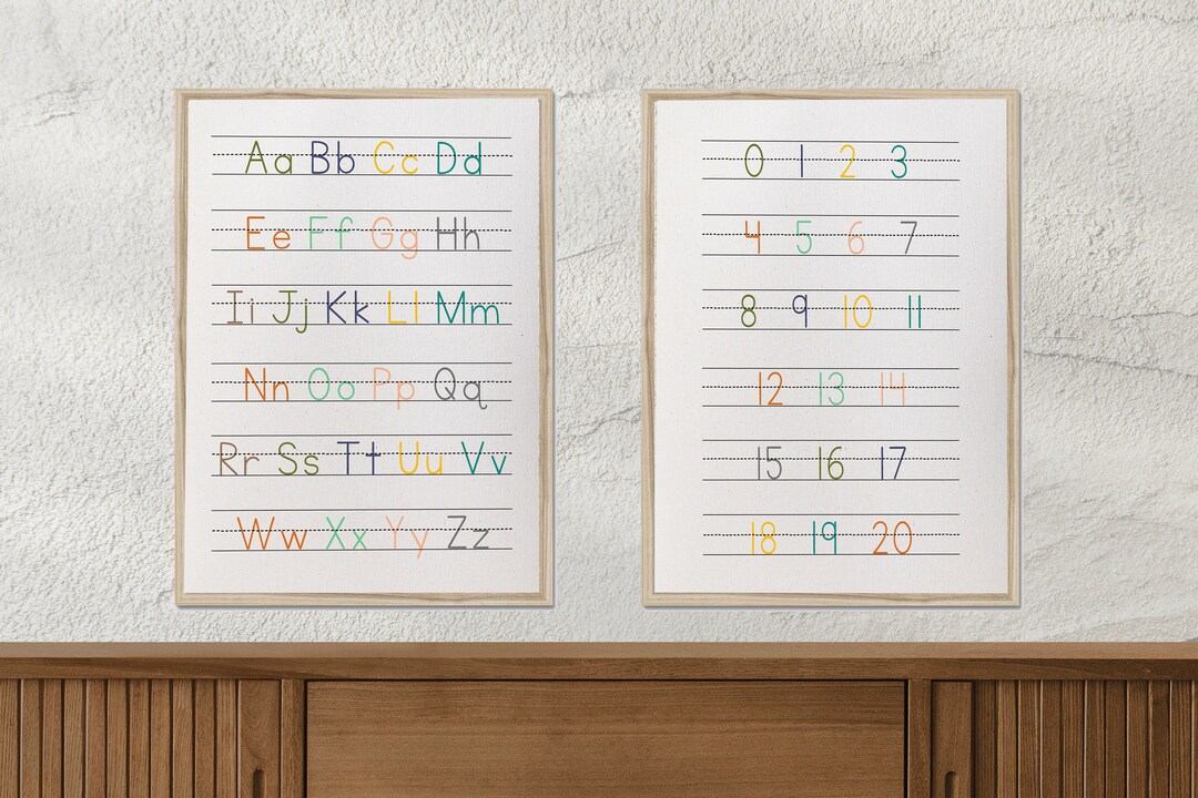 Alphabet and Numbers Set/nursery Art/schoolroom Art/cursive Alphabet ...