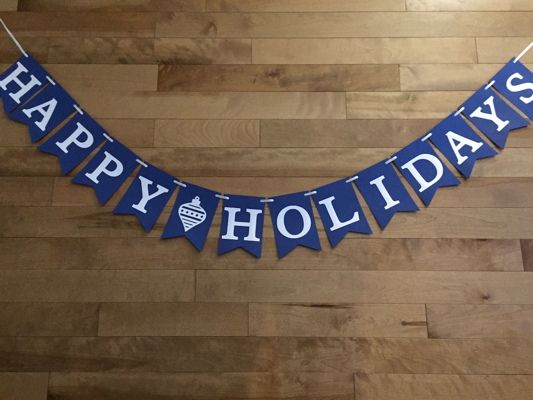 Happy Holidays Banner, Christmas Banner, Blue and White Christmas Decor ...