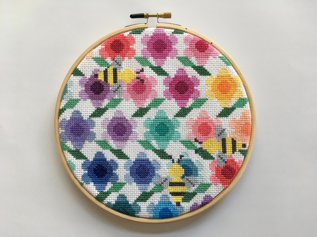 Counted Cross Stitch Pattern - Bees & Blossoms - Modern Cross Stitch ...