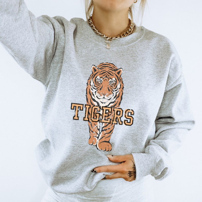 Tiger Mascot Sweatshirt, Tiger Sweatshirt, Go Tigers, Fan Shirt, Teacher Sweatshirt, Gift for ...