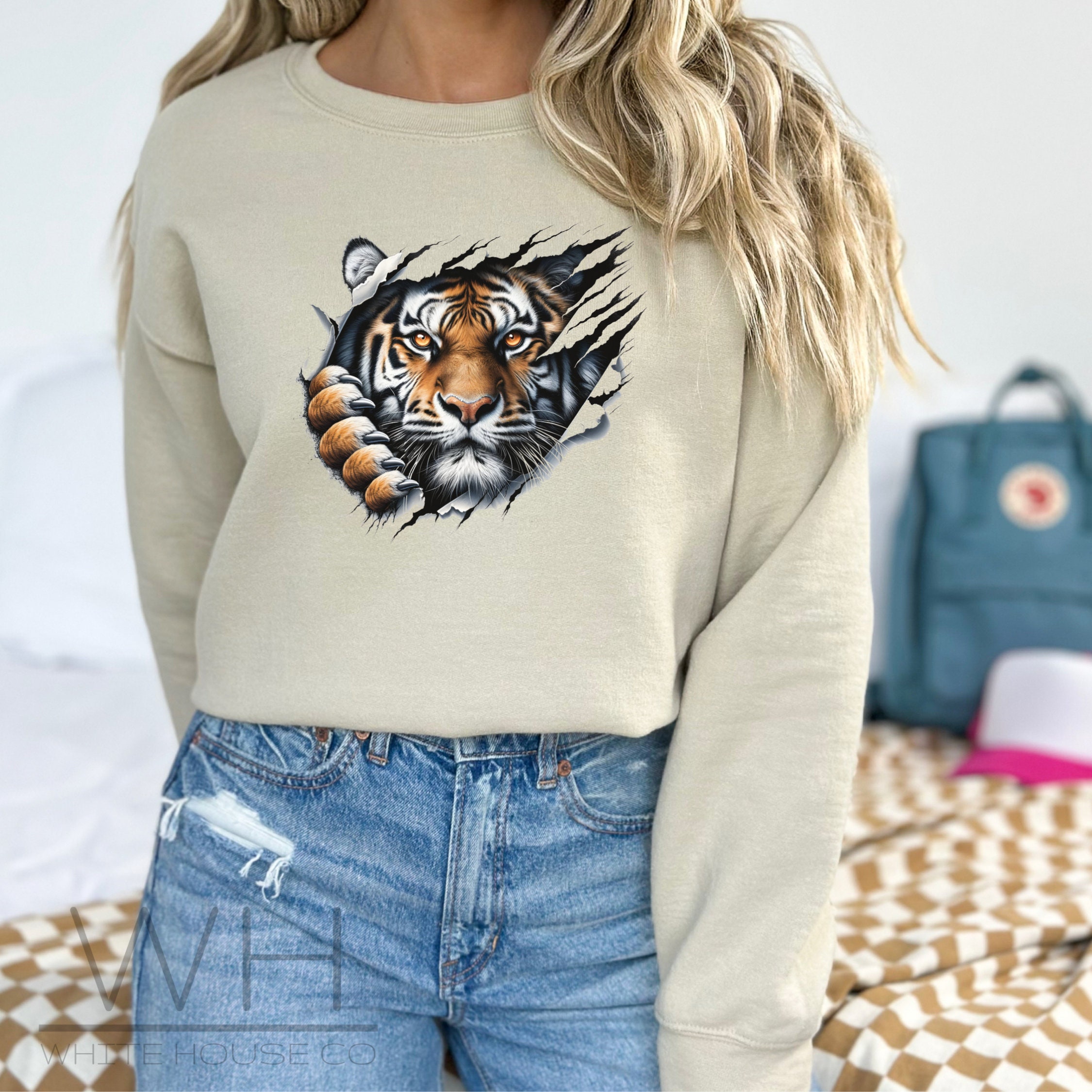Tiger Sweatshirt, Large Tiger Scratch, Go Tigers, Fan Shirt, Teacher Sweatshirt, Gift for Tiger ...
