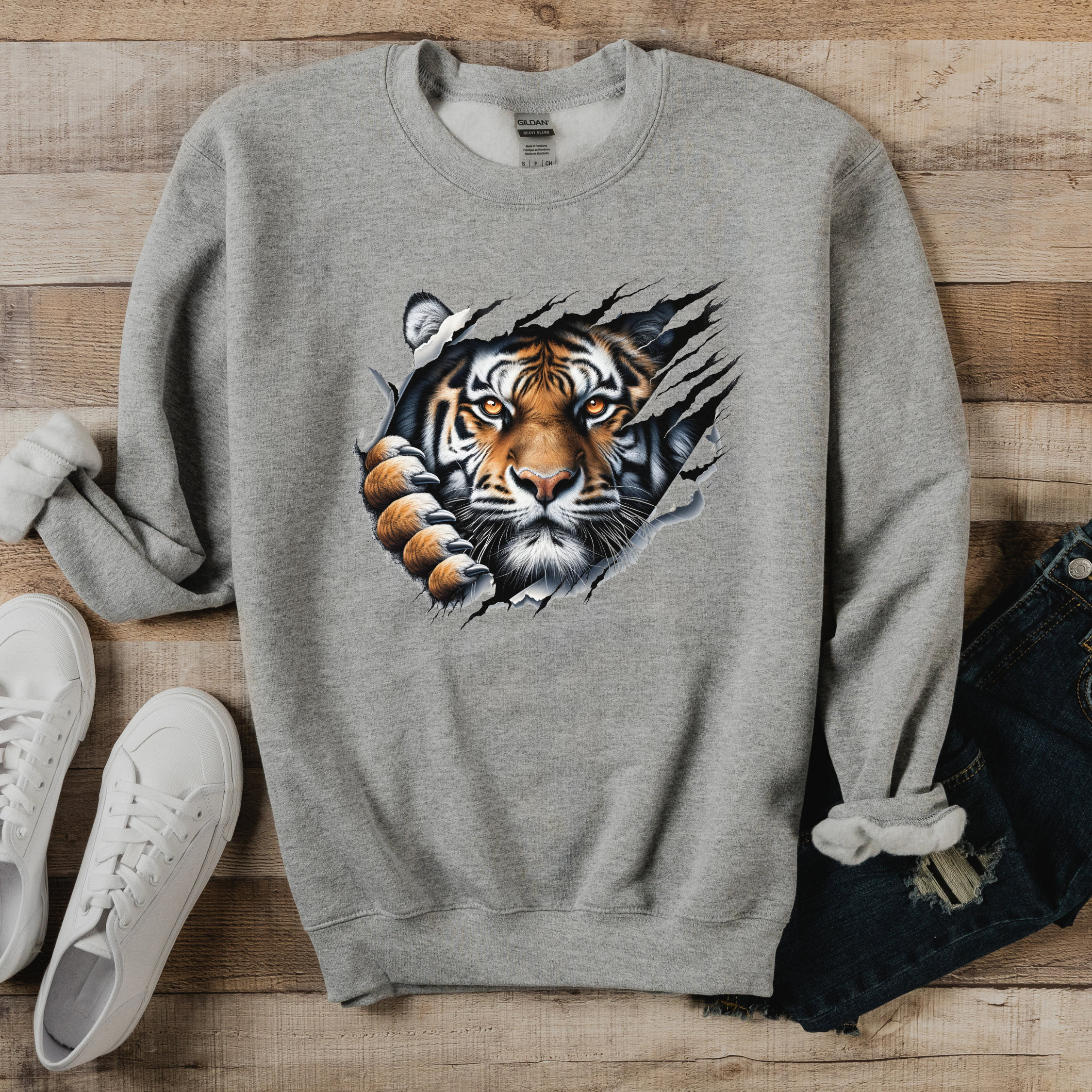 Tiger Sweatshirt, Large Tiger Scratch, Go Tigers, Fan Shirt, Teacher ...