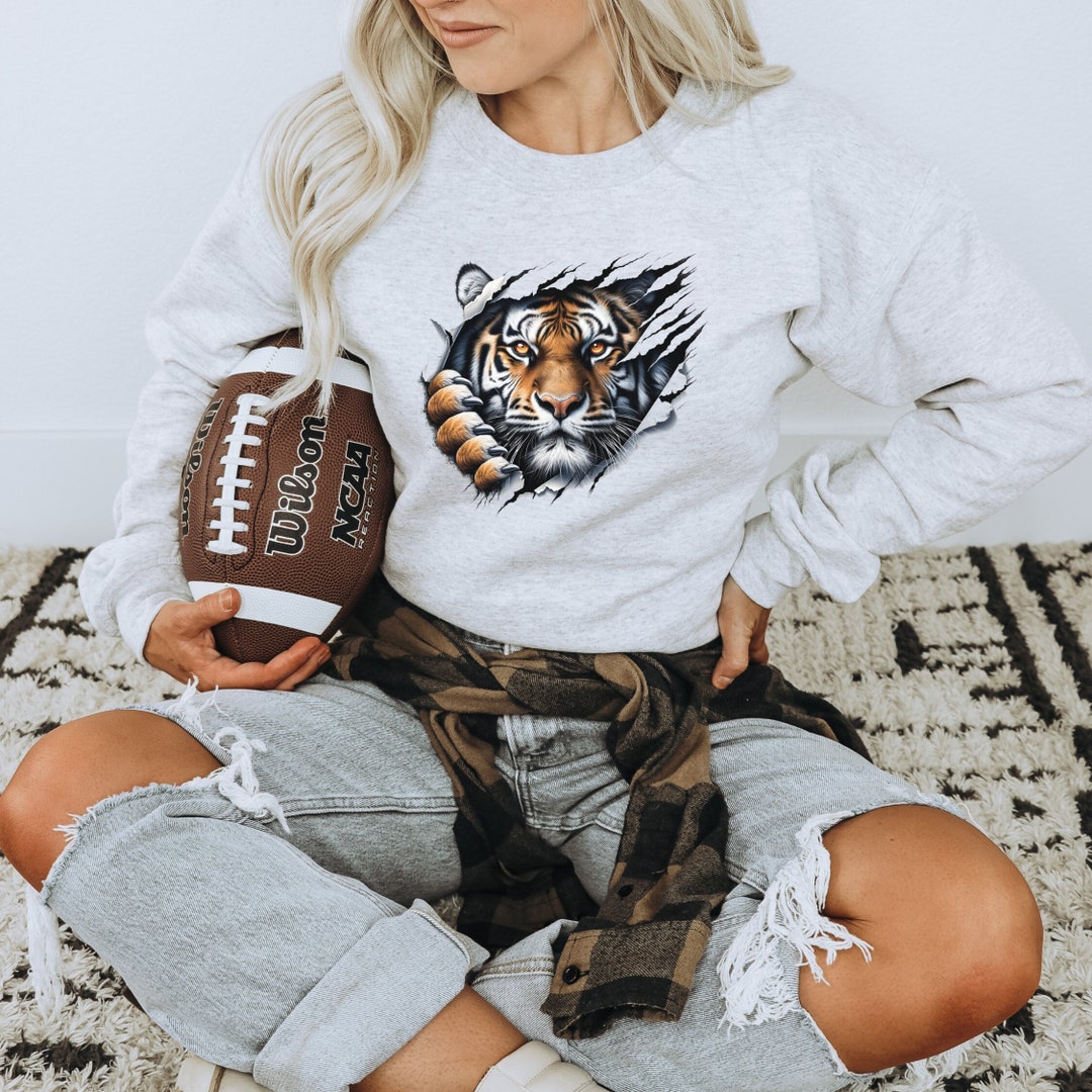 Tiger Sweatshirt, Large Tiger Scratch, Go Tigers, Fan Shirt, Teacher ...