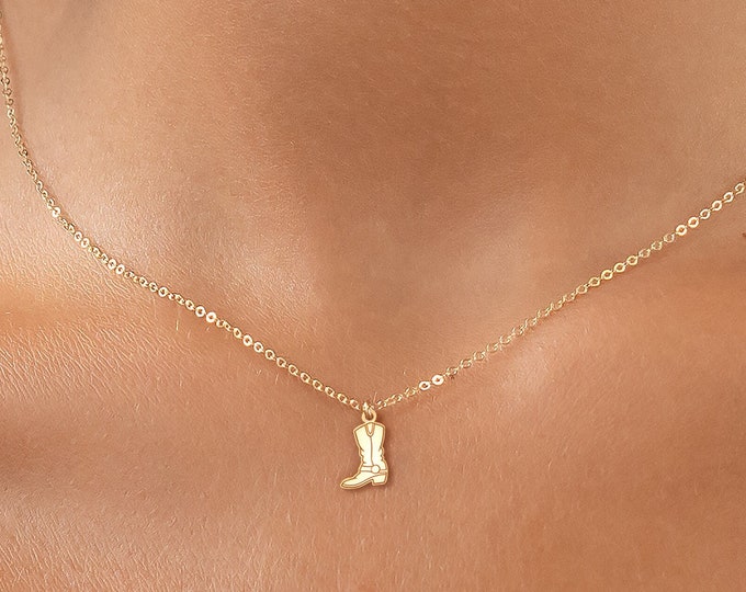 Tiny Sterling Silver Cowboy Boot Necklace Small Cowgirl Pendant Horse ...