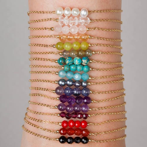 Gemstone Bead Bracelet Birthstone Necklace Bead Bar Gold - Etsy