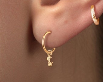 Handcrafted Giraffe Charm Huggie Hoop Earrings in Gold Vermeil Sterling Silver or 14K Solid Gold Cute Animal Jewelry Etsy
