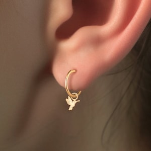 Little Hummingbird Hoop Earrings, Handmade Jewelry, Available in 14k ...