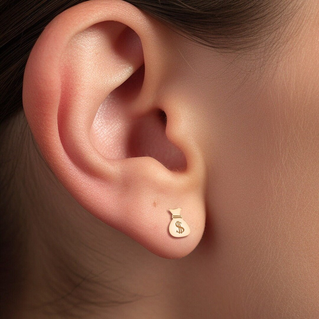 Money Bag Earrings, Tiny Dollar Sign Earrings, Western Earrings, Gold ...