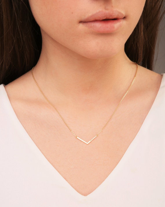 V Shaped Necklace V Necklace Chevron Necklace Gold Arrow - Etsy