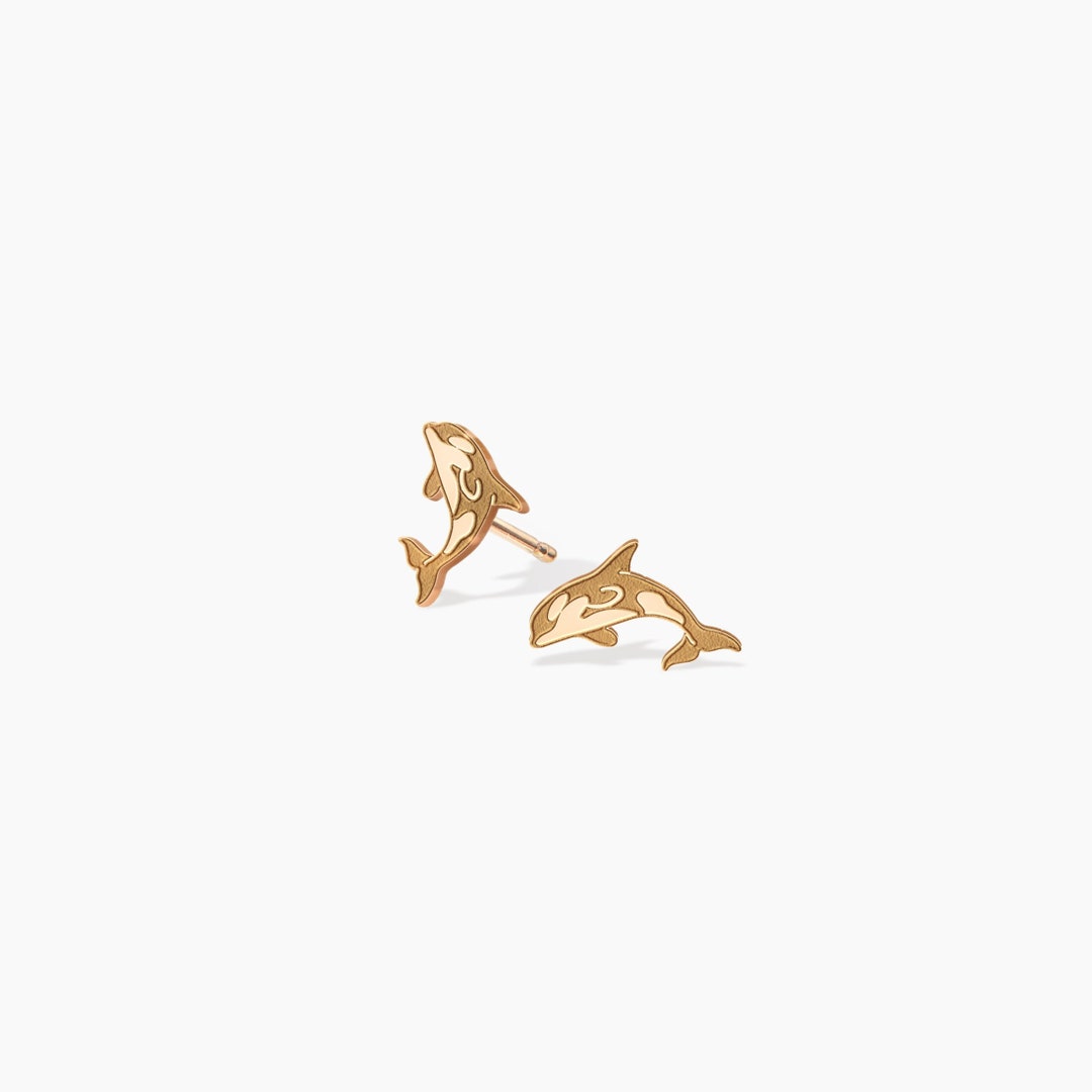 Orca Earrings, Killer Whale Studs, 14k Gold Fill, Sterling Silver, Rose ...