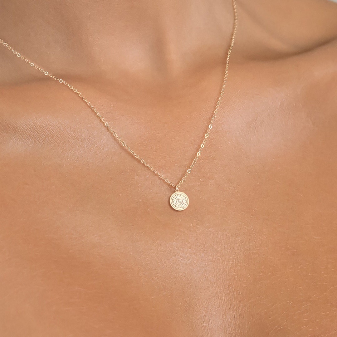 Aztec Necklace Gold Calendar Charm Mexican Jewelry Aztec Pendant ...