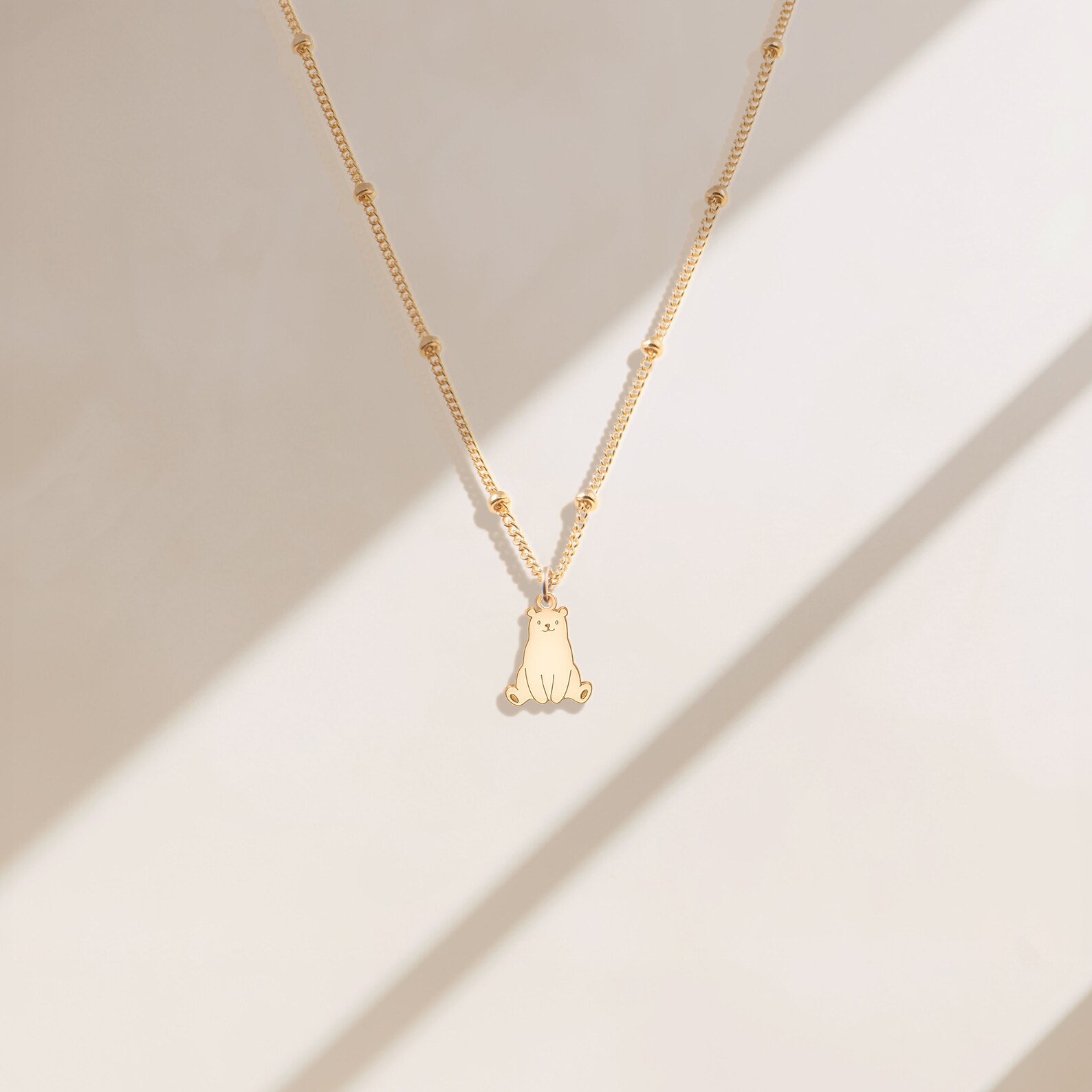 Seated Bear Charm, Wildlife Jewelry on Beady Chain Necklace Available ...
